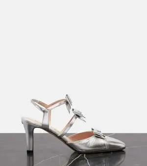 Valentino Garavani Bowow 75 Leather Slingback Pumps - Silver