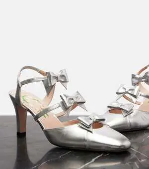 Valentino Garavani Bowow 75 Leather Slingback Pumps - Silver