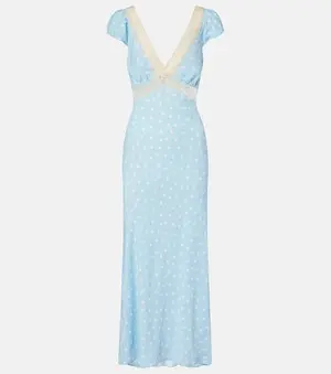 Rixo Iggy Lace-trimmed Polka-dot Midi Dress - Blue