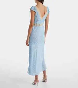 Rixo Iggy Lace-trimmed Polka-dot Midi Dress - Blue