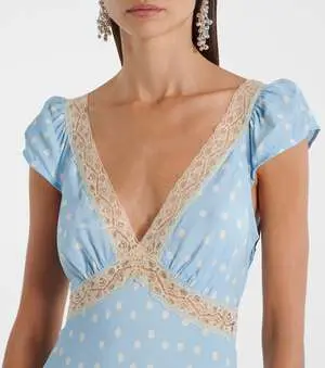 Rixo Iggy Lace-trimmed Polka-dot Midi Dress - Blue