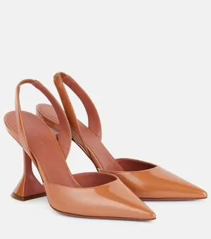 Amina Muaddi Holli Sling 95 Patent Leather Pumps - Brown