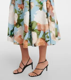 Erdem Floral Pleated Cotton Midi Skirt - Blue