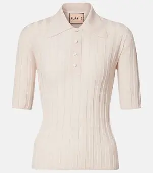 Plan C Ribbed-knit Wool Polo Shirt - Pink
