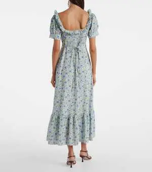 Rixo Sorana Floral Ruffled Cotton Midi Dress - Blue