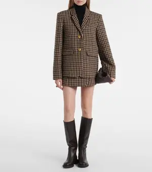 GANNI Checked Wool Wrap Skirt - Brown