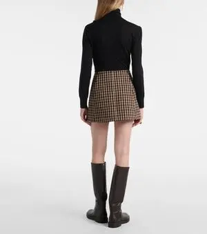 GANNI Checked Wool Wrap Skirt - Brown