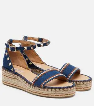 VALENTINO Rockstud Double Denim Espadrille Sandals
