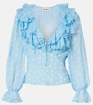 Rixo Lasca Polka-dot Silk Top - Blue