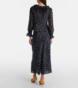 Rixo Lasca Polka-dot Silk Top
