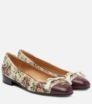 Valentino Garavani Valet Du Roi Floral Jacquard Ballet Flats - Beige