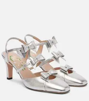 Valentino Garavani Bowow 75 Leather Slingback Pumps - Silver