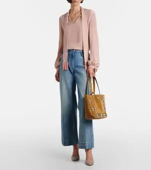 Valentino Garavani Medium Suede Tote Bag - Beige