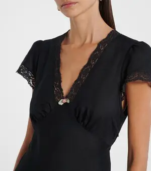 Rixo Clarice Lace-trimmed Midi Dress - Black