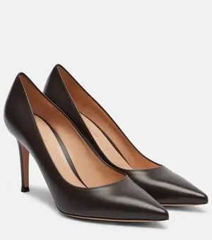 GIANVITO ROSSI 85 Leather Pointed Toe Pumps - Brown