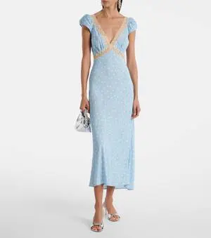Rixo Iggy Lace-trimmed Polka-dot Midi Dress - Blue