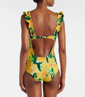 La DoubleJ Floral Ruffled Swimsuit - Yellow