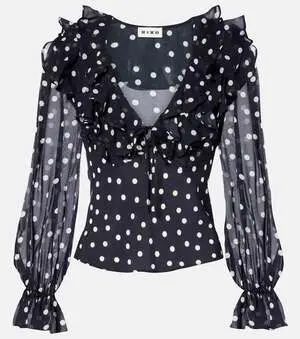 Rixo Lasca Polka-dot Silk Top - Blue