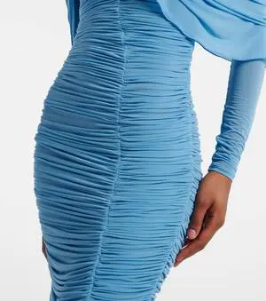 Magda Butrym Floral-appliqué Ruched Caped Midi Dress - Blue
