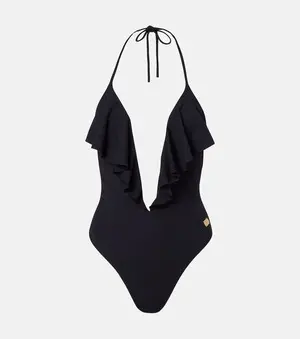 Balmain Frilled One Piece Swimsuit - Black