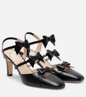 Valentino Garavani Bowow 75 Leather Slingback Pumps - Black