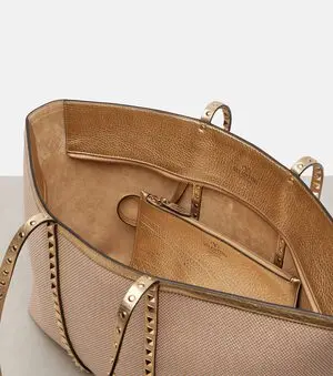 Valentino Garavani Rockstud Large Leather And Canvas Tote Bag