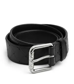 Bottega Veneta Intrecciato Leather Stamp Belt - Grey