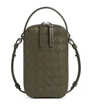 Bottega Veneta Intrecciato Leather Getaway Phone Pouch - Green