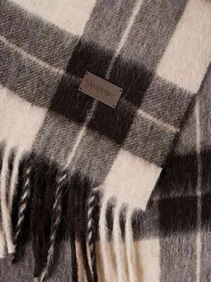 Saint Laurent Fringed Checked Llama And Wool-blend Scarf - Dark Brown