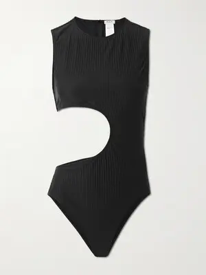 Alaïa Cutout Ribbed Swimsuit - Black