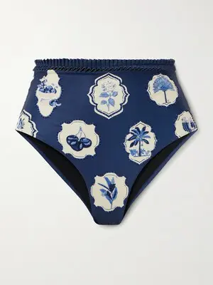 Agua Bendita Nopal Wild Embellished Printed Bikini Briefs - Blue