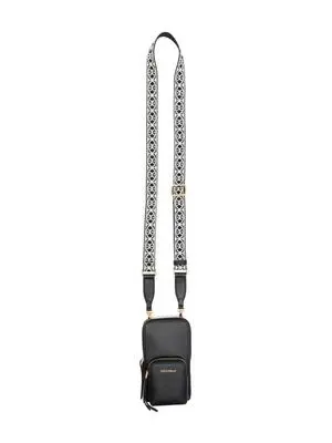 COCCINELLE Jacquard Neck-strap Leather Phone Case - Black
