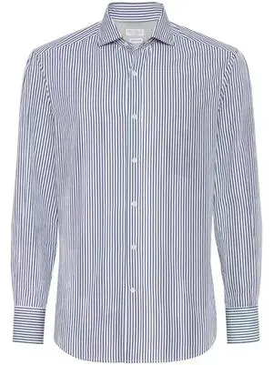 Brunello Cucinelli Stripe Pattern Cotton Shirt - Blue