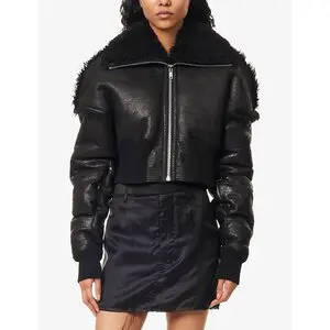 Rick Owens Exaggerated-Collar Cropped Shearling Jacket - Black