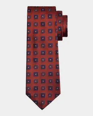 Kiton Silk Geometric Jacquard Seven-Fold Tie Orng