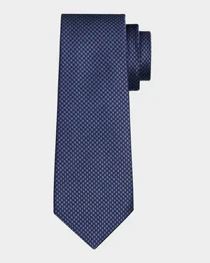 Kiton Silk Micro-Houndstooth Seven-Fold Tie Navy