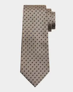 Kiton Silk Polka Dot Jacquard Seven-Fold Tie Lt Brwn