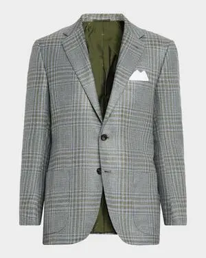 Kiton Apos;s Woven Plaid Single-breasted Sport Coat - Olive