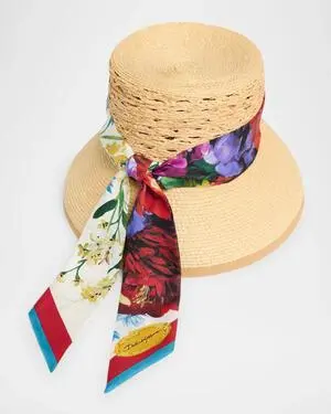 Dolce & Gabbana Raffia Bucket Hat With Silk Scarf - Beige