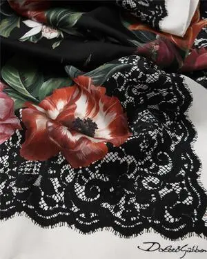 Dolce & Gabbana Floral Foulard Silk Scarf - Black