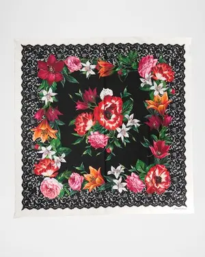 Dolce & Gabbana Floral Foulard Silk Scarf Hn5qv Fiori Fdo Nero