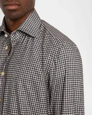 Kiton Apos;s Cotton Houndstooth Classic-fit Sport Shirt - Black