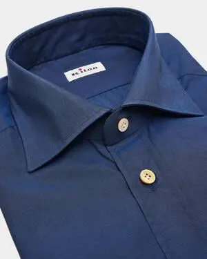 Kiton Apos;s Cotton Point-collar Dress Shirt - Blue