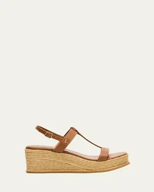 JIMMY CHOO Theia 60 Leather Wedge Sandals - Tan