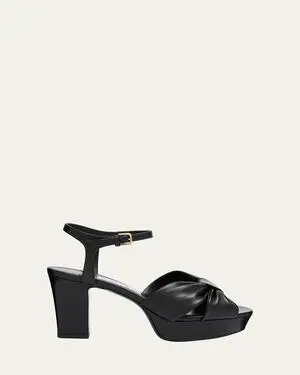 JIMMY CHOO Heloise Leather Knot Platform Sandals - Black