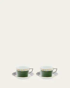 GINORI 1735 Il Viaggio Di Nettuno Luna 7.4 Oz. Teacups & Saucers, Set Of 2 - Multi