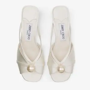 JIMMY CHOO Siva 50 Ivory Satin Mules With Pearl Embellishment - Neutral