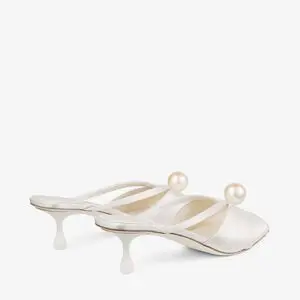 JIMMY CHOO Siva 50 Ivory Satin Mules With Pearl Embellishment - Neutral