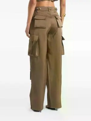 Manière De Voir Satin High Waisted Wide Leg Cargo Pants - Green