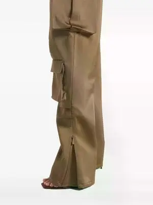 Manière De Voir Satin High Waisted Wide Leg Cargo Pants - Green